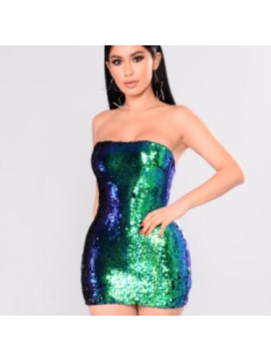 Forever 21 | Dresses | Forever 2 Sequin Blue Green Mini Strapless Dress ...